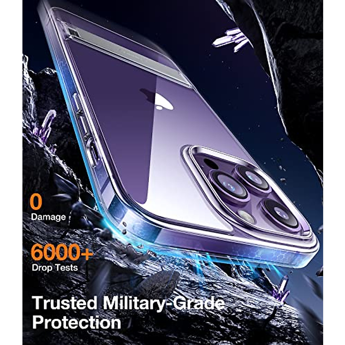 TORRAS for iPhone 14 Pro Max Case Clear with Stand [10FT Military Grade Shockproof] [3-Way Built-in Kickstand] Anti-Yellowing & Protective iPhone 14 Pro Max Phone Case, Diamond Clear