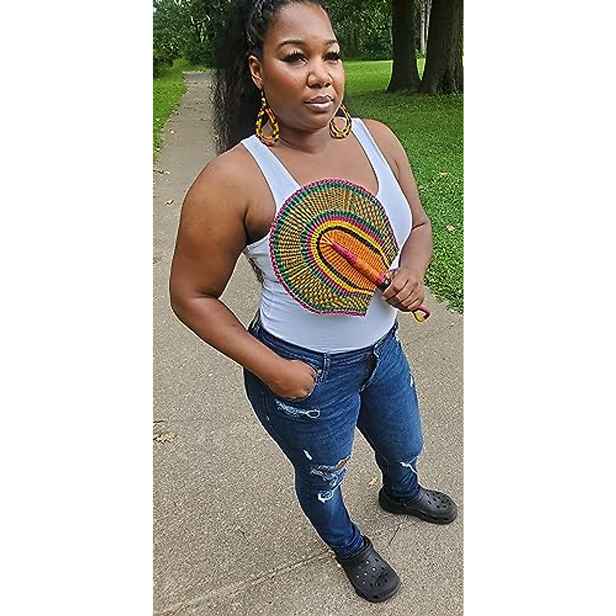 Woven African Handheld Fan, African fan, Church fan, Ankara tv fan, Summer fan, Sports Hand Fan for Men and Women. (M 400)