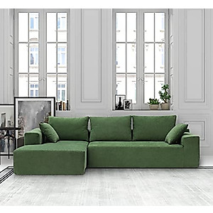 DEINPPA Modern Minimalist Style Modular Sofa Couch with Pillows, Deep Sectional Sofa Furniture Set, 4-Seater Chenille L-Shaped Sofa for Living Room Reception Room-Green