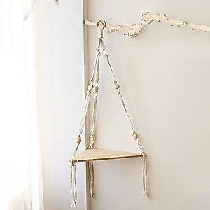 loensy Macrame Hanging Shelf Corner Rope Shelf Floating Shelf for Bookshelf Indoor