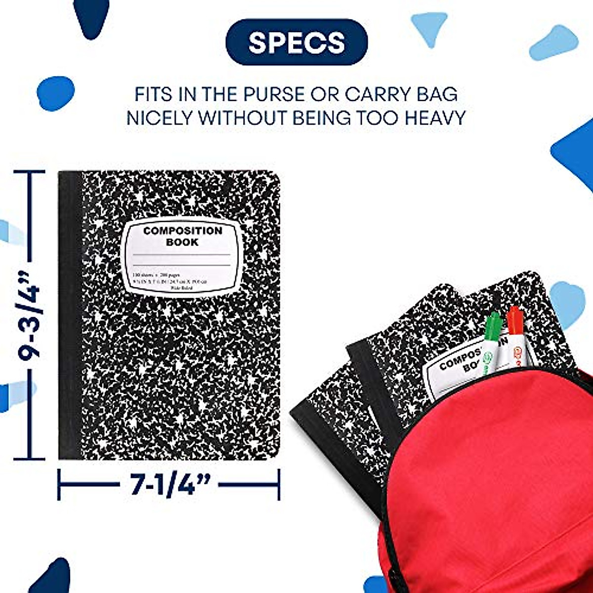 Emraw Black & White Marble Style Cover Composition Book with 100 Sheets of Wide Ruled White Paper (4 Pack)