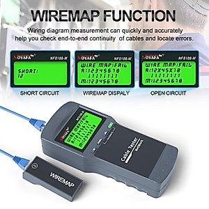 Network Cable Tester - NOYAFA Cable Wire Fault Finder for RJ45 Cat5, Cat6, 5e, 6e Measure Length, Locate The Breakage Point, Check Wiring Error with 8 Far-end Passive Test Jacks