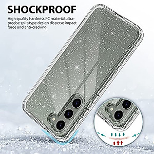 Lamcase for Samsung Galaxy S23 Plus Case 6.6 Inch, [with 2Pcs Tempered Glass Screen Protector+2Pcs Camera Lens Protector] Shiny Sparkly Bling Three Layer Shockproof Cover 2023, Clear/Silver Glitter