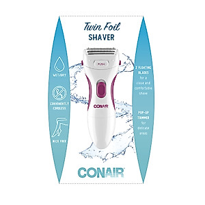 Conair Body and Facial Hair Removal for Women, Cordless Electric Dual Foil Shaver & Trimmer, Perfect for Face, Ear/Nose, Eyebrows, Legs, and Bikini Lines