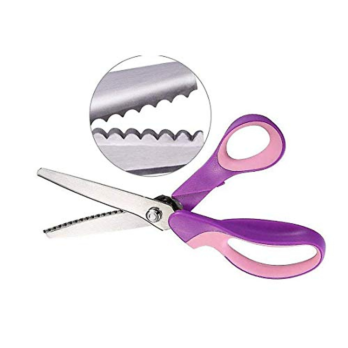 NEJLSD Pinking Shears for Fabric Scalloped 5mm, Stainless Dressmaking Sewing Scissors Steel Handled Professional Zig Zag Fabric Craft Scissors 9.3 inch (Purple)