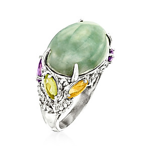 Ross-Simons Jade and .90 ct. t.w. Multi-Gemstone Ring in Sterling Silver. Size 8
