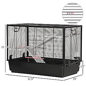 PawHut Hamster Cage, 3-Tier Guinea Pig Cage, Pet Play House for Chinchillas with Food Dish Water Bottle, Ramps, Ledges, 31.5", Black