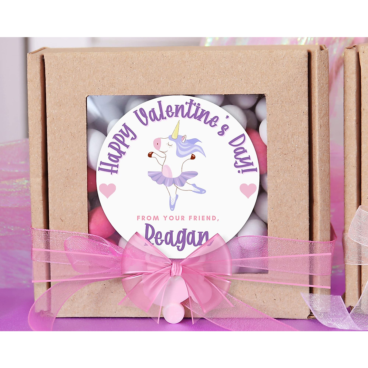 Personalized Unicorn Valentine's Day Stickers for Kids Class Party Favors, Custom Gift Bag Labels for Girls, 2-inch, 20-Count