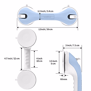 12 Inch 4 Pack Shower Grab Bar, YuanDe Suction Grab Bars for Bathtubs, Bathroom Safety Grip No Drilling Waterproof, Shower Handle Removable Shower Handrails for Seniors Elderly, (Blue&White