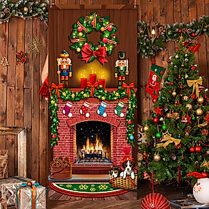 Merry Christmas Door Cover Christmas Fireplace Door Cover Backdrops Xmas Tree Printed Door Cover Banner Christmas Background Xmas Nutcracker Front Door Christmas Hanging Decorations, 6.5 x 3 Feet
