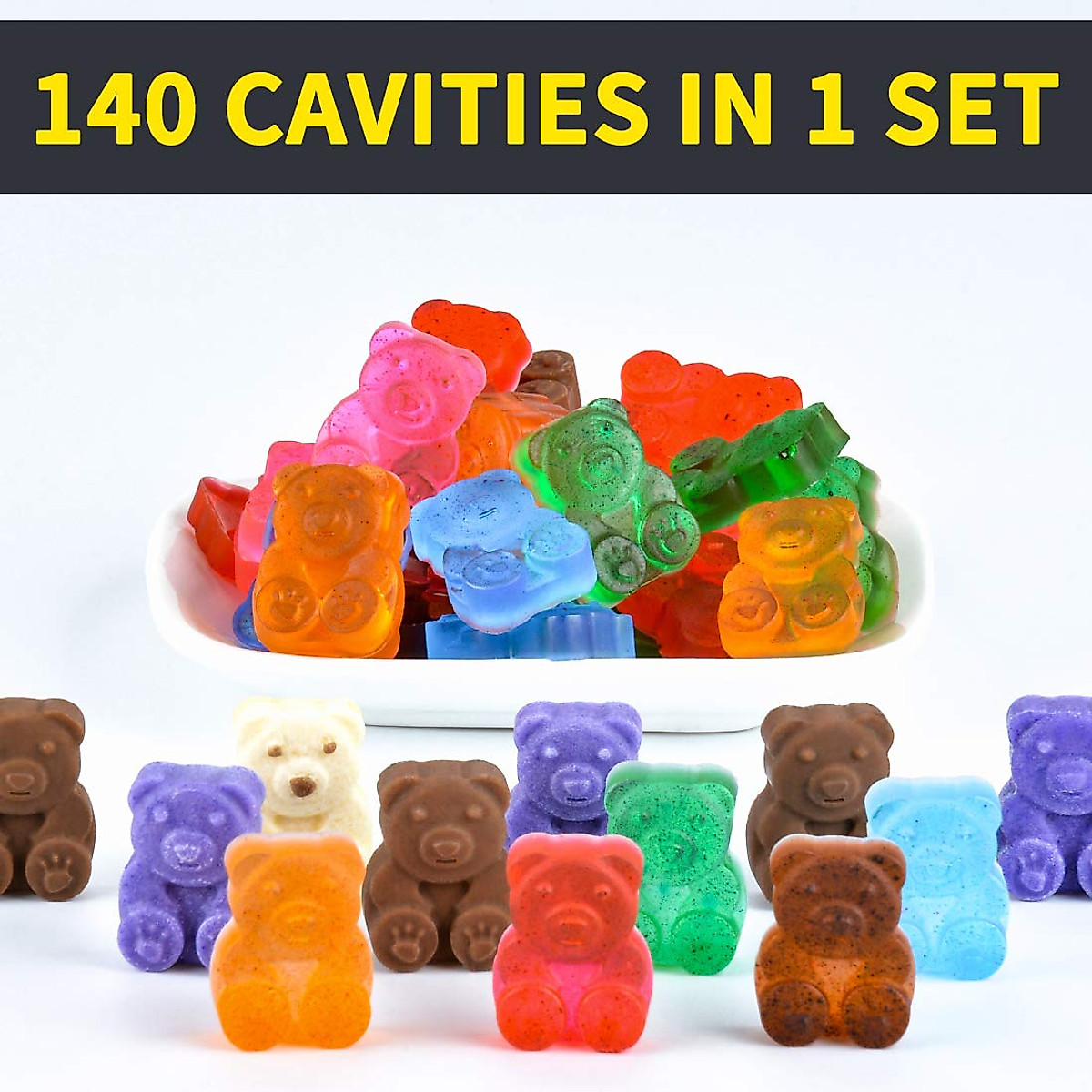 CAKETIME Gummy Bear Molds Candy Molds - 1" Gummy Molds Bear Large Chocolate Molds Silicone 4 Pack LFGB Pinch Test Approved Best Food Grade Silicone Molds