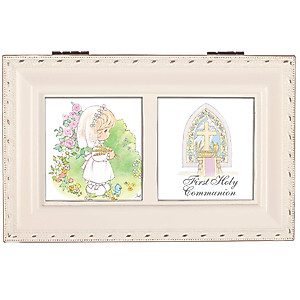 Cottage Garden Precious Moments First Communion Girl Ivory Petite Music Box/Jewelry Box Plays Jesus Loves Me