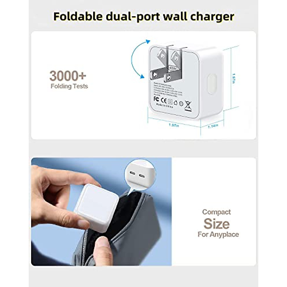 iPhone Fast Charger, 40W Super Dual USB C Wall Charger [MFi Certified] Double Port Apple USB C Charger with USB C to Lightning Cable and USB C to C Cable for iPhone 14 13 12 11 Pro Max Mini Pro iPad
