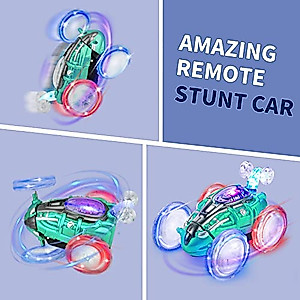 Afqjf Remote Control Car, RC Cars, 2.4GHz Electric RC Stunt Car with Sound & Light, Drift Stunt Car, 360° Rotating Vehicles with LED Headlights, RC Crawler Car Toy for 3 4 5 6 7 8-12 Year Old Kids