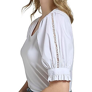 Karl Lagerfeld Paris Women's Soft Short Sleeve Everyday Fashion Sport Knit, White, Medium