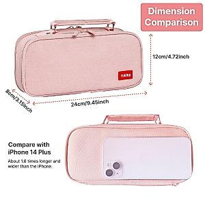 LEENYE Large Capacity Pencil Case Pen Pouch Organizer Canvas Pencil Bag Portable Stationery Bag with Handle, Multi-Compartments School Supplies (Dark Blue)