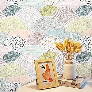 CiCiwind Peel and Stick Wallpaper Pink/Teal Removable Self-adhesive WallPaper for Bedroom Watercolor Rainbow Wall Paper 197"×15.5" Pink Fun Contact Paper for Walls Covering Decoral Paper for Kids Room