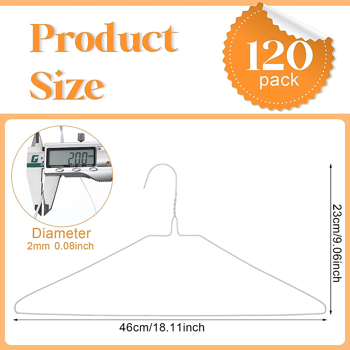 Yuntau 120 Pcs Wire Hangers Bulk Dry Cleaner Hangers 18" Caped Clothing Hangers Suit Hangers Strut Hangers for Dry Cleaners or Home