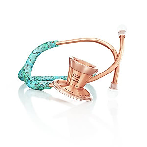 MDF Instruments Engravable ProCardial Cardiology Stethoscope, Lightweight Titanium Personalized Custom, Turquoise Tube, Rose Gold Chestpiece-Headset, MDF797TTQRG