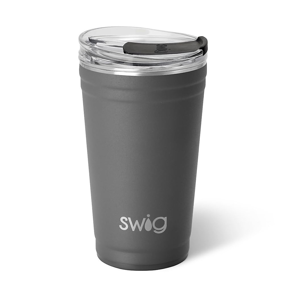 Swig Life 24oz Party Cup, Stackable Insulated Travel Coffee Tumbler with EZ Slider Lid, Cup Holder Friendly Travel Thermos, Stainless Steel 24 oz Tumbler, Reusable Coffee Mug (Grey)