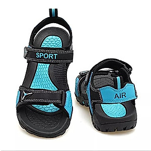 Asifn Men Women Leather Sandals Open Toe Adjustable Outdoor Hiking Walking Breathable Comfortable Summer Beach Blue(7.5 US Men