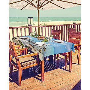 CyCoShower Outdoor Tablecloth Palm Tree Beach Sea Cloud Blue Sky Island Reef Stone Spillproof Outdoor Tablecloth with Umbrella Hole Zipper for Spring Summer Patio Table,52"x70"