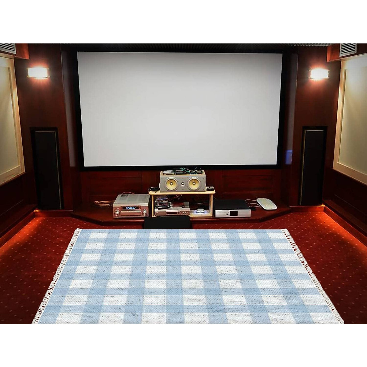 DGAIER Woven Rug Baby Blue Gingham Plaid Seamless Buffalo Check Surface Design Boho Woven Rug Patio Mat Outdoor Scandinavian Rug Minimalist Home Decor Living Room Bedroom Playroom Bathroom Rug 4x6'