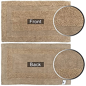 Chardin home - 100% Cotton Reversible Bathroom 2-Piece Bath Rug Set – 21”x34” & 17”x24”, Loop/Cut Pattern Absorbent Super Soft Comfort Quick Dry Durable Hotel Spa mats, Machine Washable, Beige
