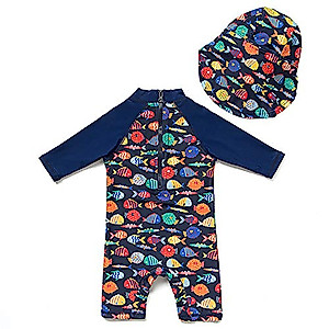 upandfast Baby Boy Swimsuit One-Piece Rash Guard Infant Sun Protection Swimwear (6-9 Months, Colorful Fish)