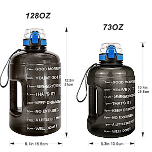 BuildLife Gallon Water Bottles with Times to Drink - Gallon Water Jug - 1 Gallon Water Bottle–128 oz Water Bottle,One Gallon Water Bottle with Time Marke for Gym(Black, 1 Gallon)