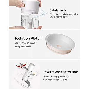 AYOTEE Cordless Electric Small Food Processor, Mini Food Chopper for Garlic Veggie Vegetables Fruit, Salad Mincing & Puree, Kitchen, 1Cup 250ML, BPA Free, White