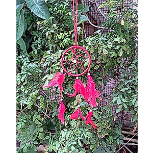FIKIMOS Dream Catchers Wall Decor, Handmade Feather Bedroom Home Car Decor Nursery Room Hanging Decoration (3" Red Ring)