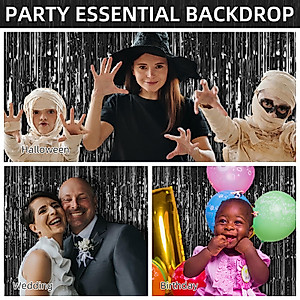 6 Pack Foil Fringe Backdrop Curtains, 3.28 x 8.2 ft Black Tinsel Streamers Metallic Tinsel Foil Fringe Curtains Photo Booth Backdrop for Birthday Wedding Graduation Halloween Party Decorations