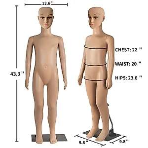 Kids Mannequin Full Body Realistic Adjustable Detachable Manikin Display Head Turns Dress Form W/Metal Base