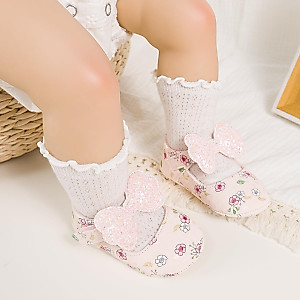 Meckior Infant Baby Girls Boys Handmade Princess Flats Toddler First Walkers Soft PU Leather Non-Slip Crib Wedding Dress Shoes