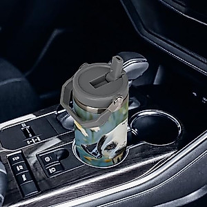RTFGHJS Cute Dalmatian 30 Oz Tumbler with Handle And Flip Straw, Stainless Steel Vacuum Insulated Travel Mug, Thermal Cup for Coffee, Water, Iced Drinks, Fits Car Cup Holders (Home, Sports)