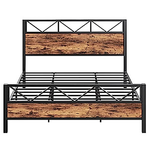 LIKIMIO King Bed Frame, Tall Industrial Headboard 51.2", Platform Bed Frame King with Strong Metal Support, Solid and Stable, Noise Free, No Box Spring Needed, Easy Assembly