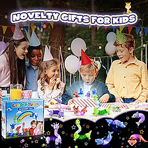 Animals Fidget Toys for Toddlers: 6 Pack LED Animal Pop Tubes for Kids 2 3 4 5 6 Year Old Girls Boys Gifts New Autism Sensory Toy for Toddler Age 3-5 Tube Set Light Up Party Favors Girl Boy Gift