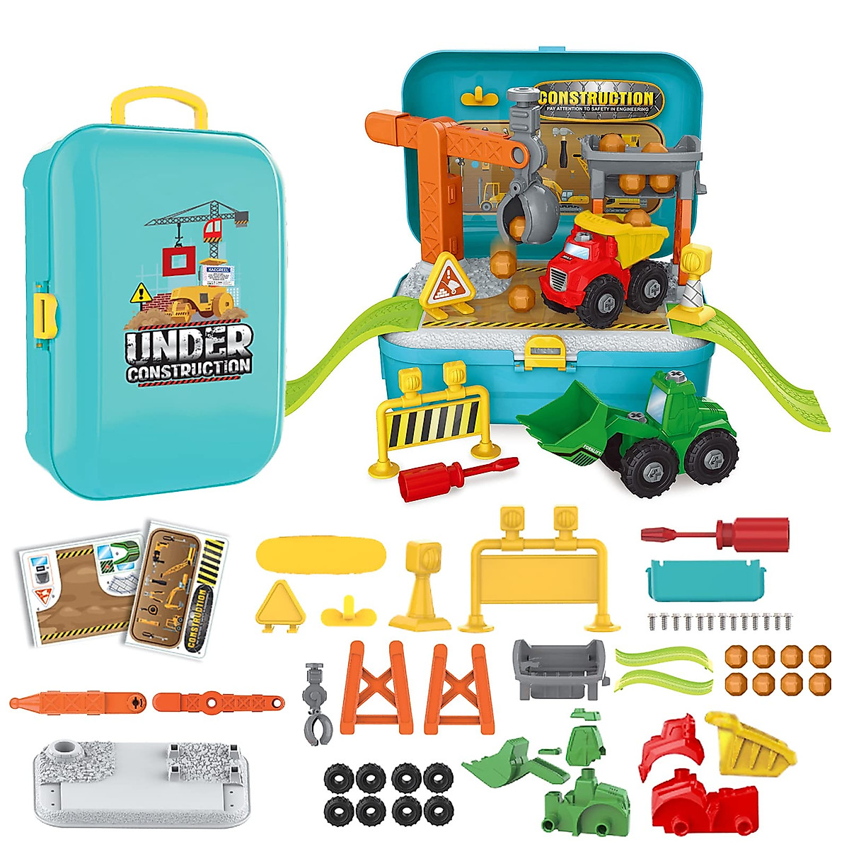 KAEGREEL Construction Vehicles Toys for Boys, 60PCS Take Apart Trucks Engineering Building Excavator Crane DumpToy Set with Backpack, STEM Birthday Gifts for Kids Aged 3 4 5 6 8 Year Old Toddlers