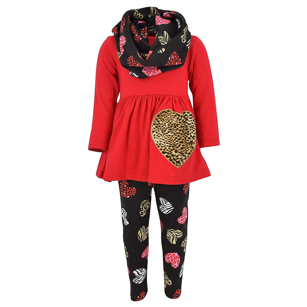 Unique Baby Girls Valentines Day Toddler Animal Print Hearts Legging Set Outfit (7 Years, Red)