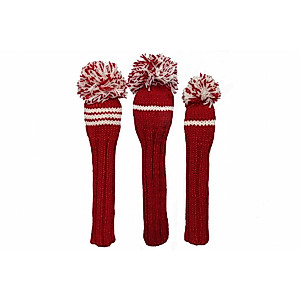 Sunfish Knit Wool Golf Headcover Set Driver Fairway Hybrid Red and White