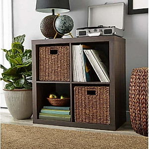 wenyuyu 4-Cube Storage Organizer Freestanding Bookcase Modern Bookshelf, Multipurpose Display Case Shelf for Living Room Study Home Office (Tobacco Oak)