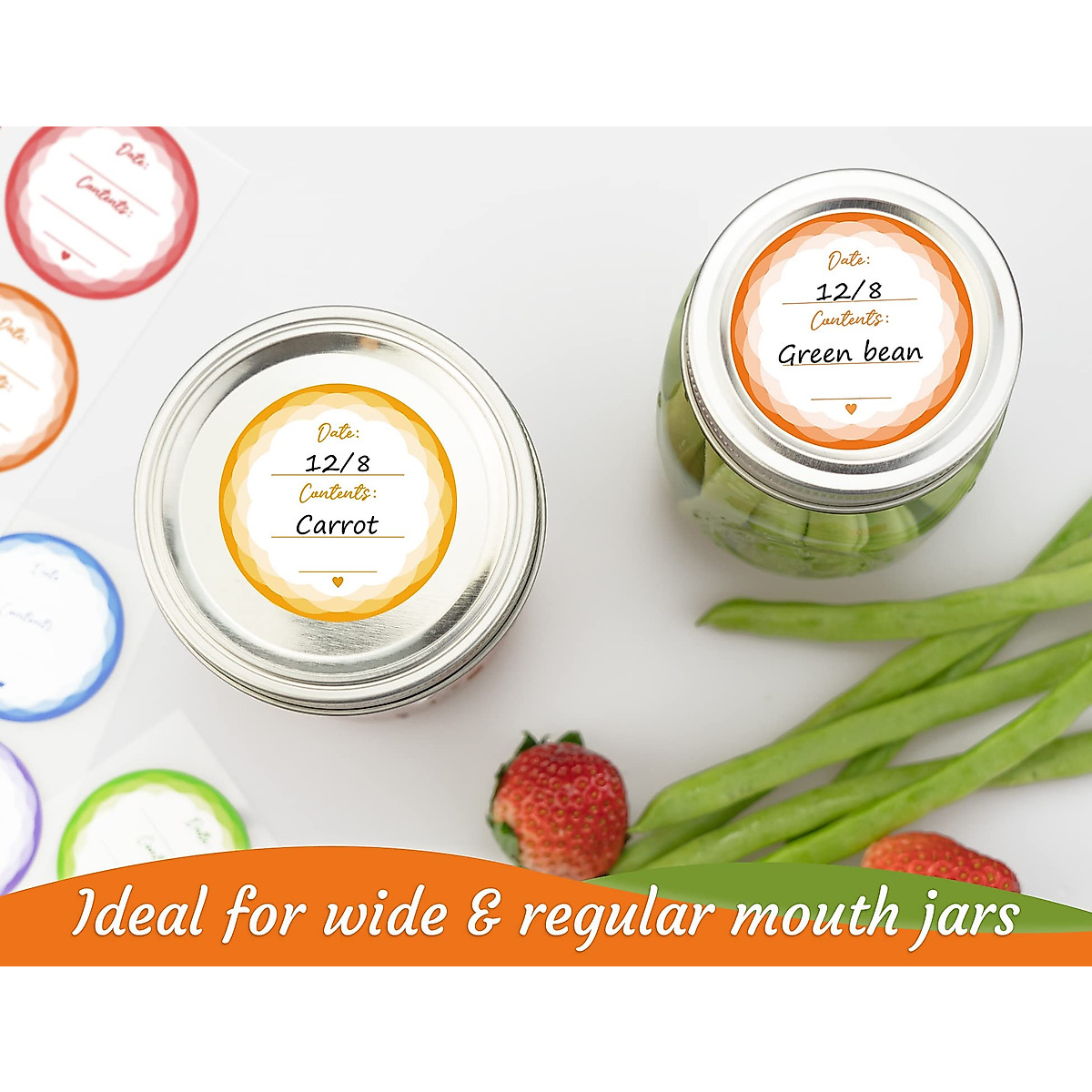 Removable Mason Jar Lid Labels, Canning Labels, Waterproof Write-On Pantry Sticker for Food Container, Glass Bottle, Canned Jam, Preserve, Home & Kitchen Organization, Set of 90 (Garden Flowers)