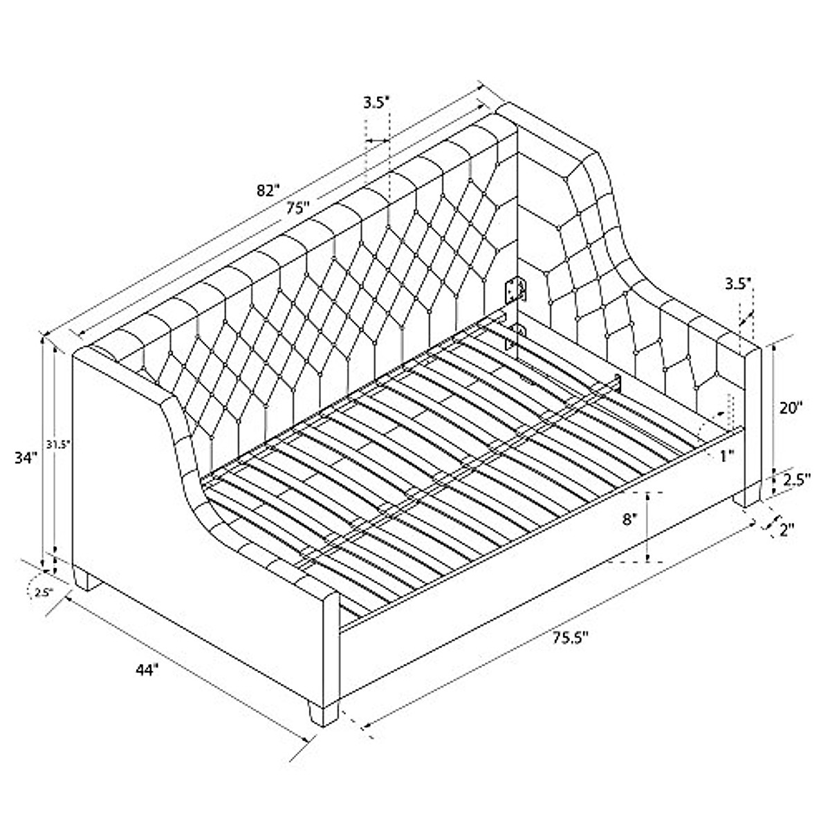 DHP Jordyn Diamond Tufted Upholstered Daybed/ Sofa Bed, Twin Size Frame, Gray Velvet