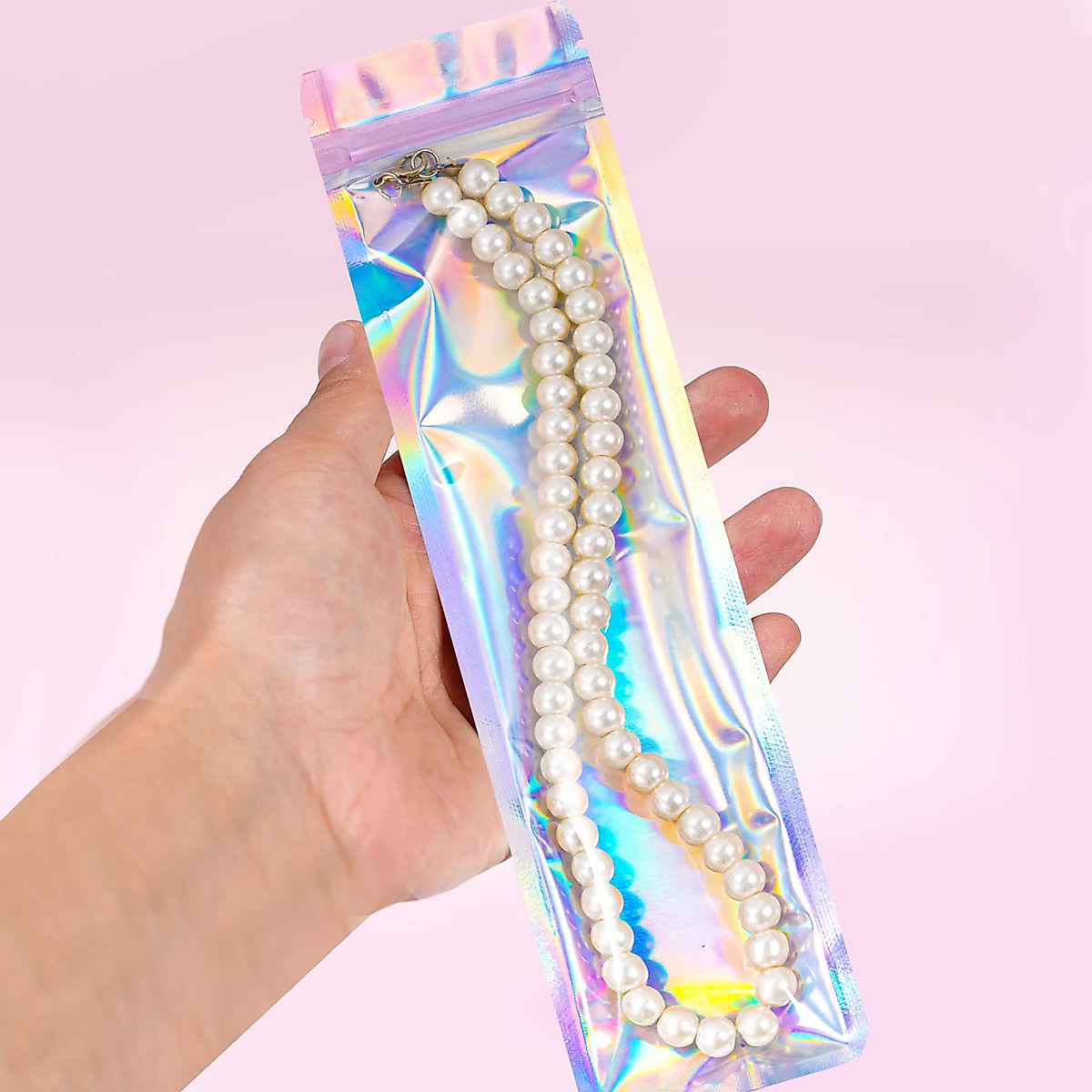 100 Pieces Resealable Smell Proof Bags, Flat Clear Food Storage Bags Pouch Aluminum Plastic Packaging Bags, Rainbow Color (2.4x9inch)