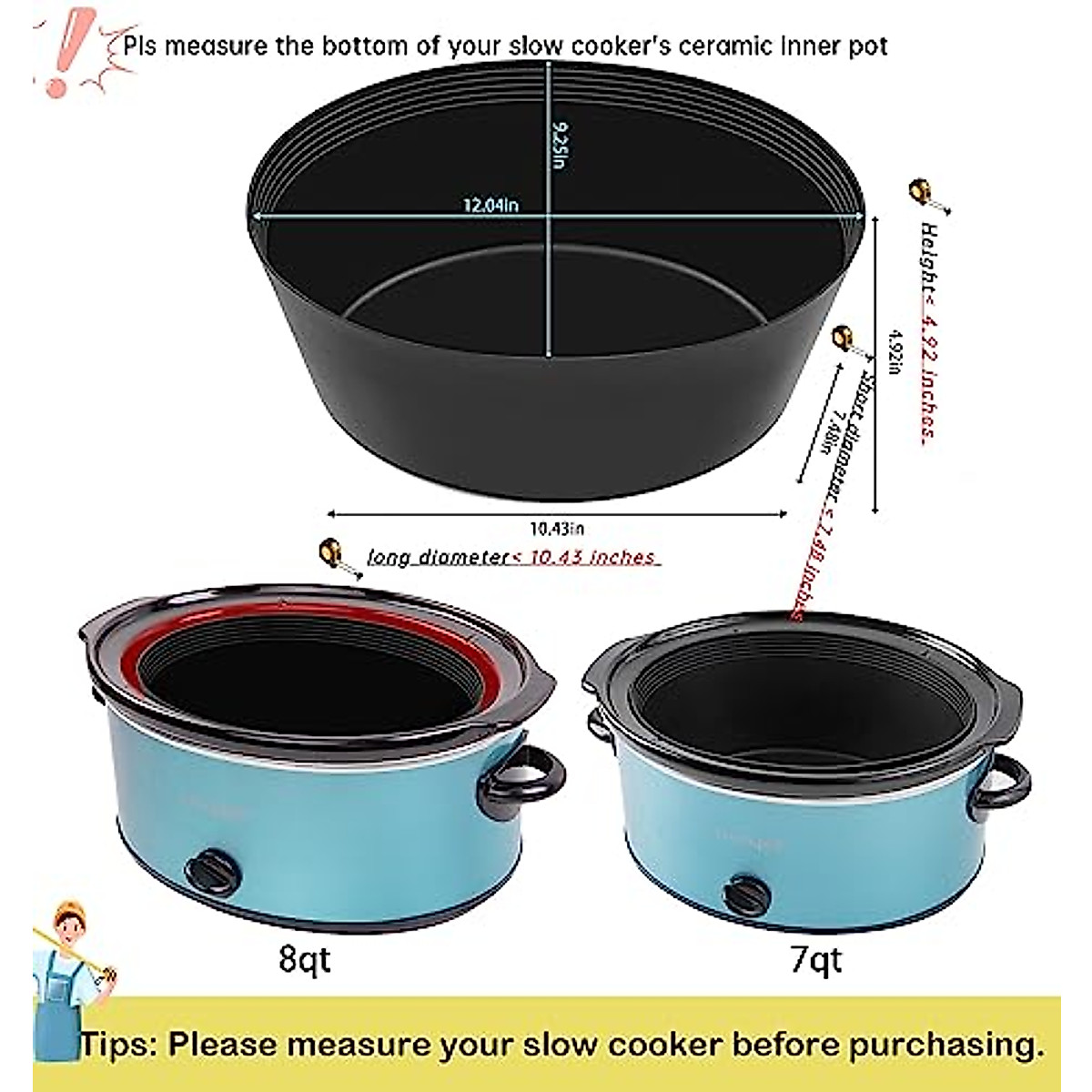 Slow Cooker Liners Fit for Crockpot 7-8 Quart Oval Slow Cooker,Reusable & Leakproof Dishwasher Safe Cooking Liner for CrockPot 7-8QT