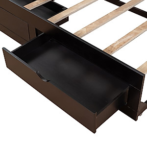 RUNWON Twin to King Size Wooden Daybed with Put-Out Trundle Bed and Storage Drawers,Versatile and Expandable Bed Frame for Kids Adults