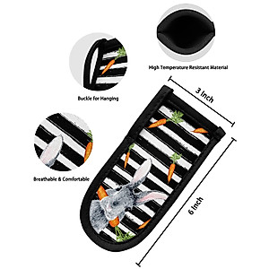2 Pack Cast Iron Handle Cover, Spring Easter Pot Holders Covers Heat Insulation, Black and White Striped Bunny Carrot Skillet Handle Cover Hot Pan Handle Sleeve for Kitchen Cooking Cookware