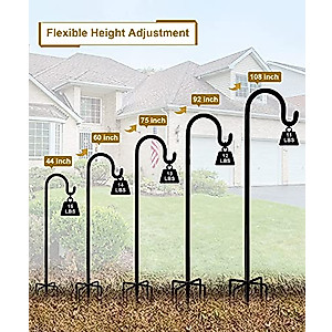 Derkniel Shepherd Hook 108 Inch Tall Heavy-Duty Metal Garden Hanging Pole Stake for Bird Feeder Pole Plant Baskets, Black (2 Pack)