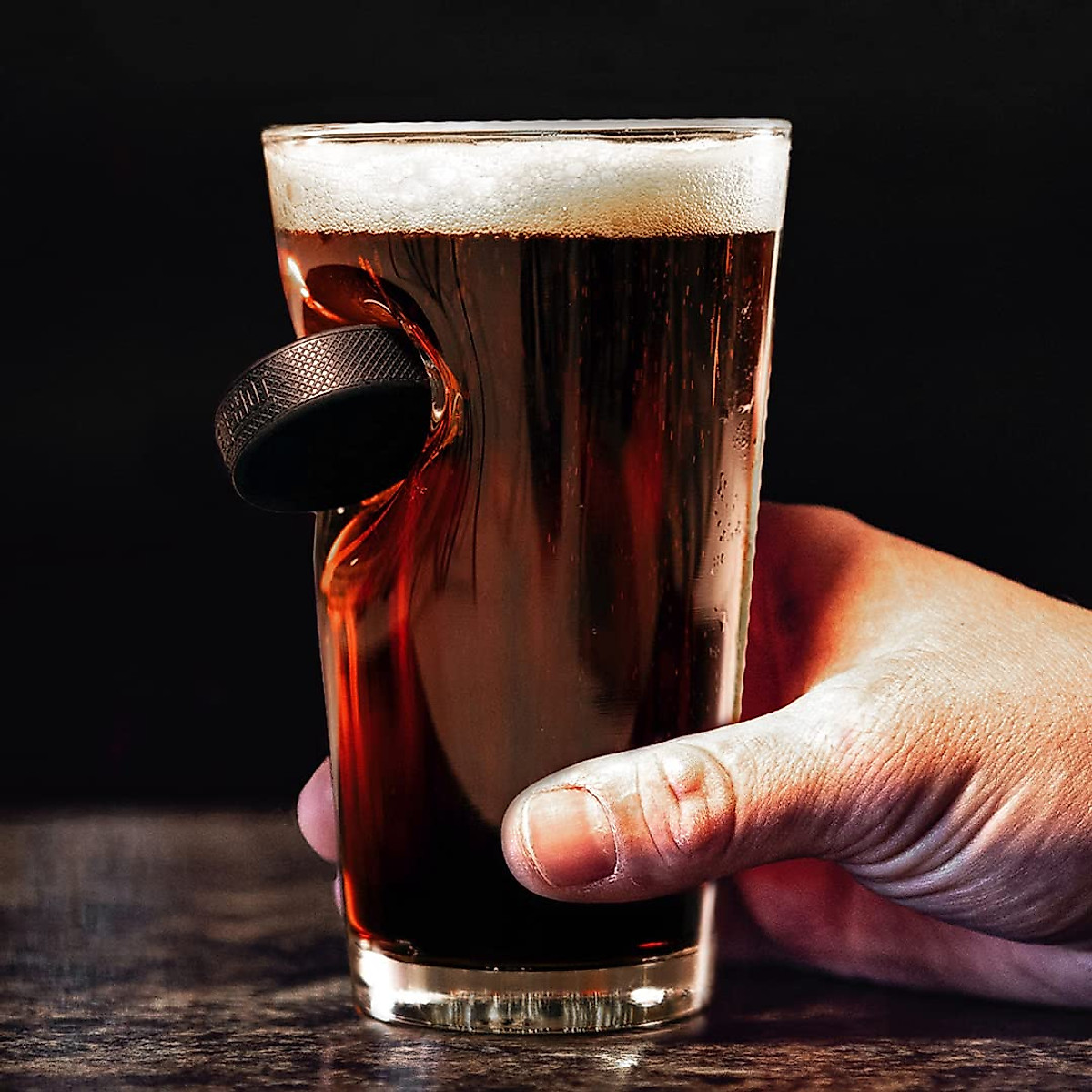 BenShot Hockey Puck Glasses - 16oz Pint, 11oz Rocks, 15oz Wine | Made in the USA